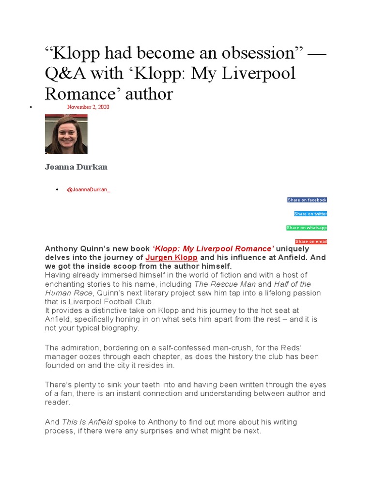 "Klopp Had Become An Obsession" - Q&A With Klopp: My Liverpool Romance ...