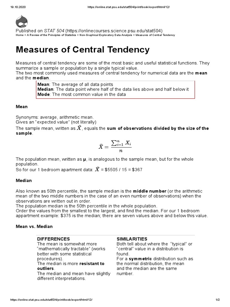 Measures of Central Tendency | PDF | Mean | Arithmetic Mean