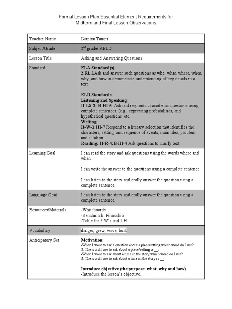 Formal Lesson Plan | PDF | Question | Lesson Plan