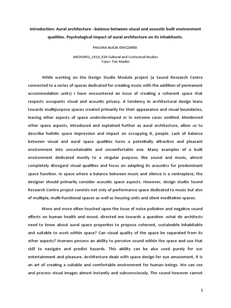 Aural Architecture: Balancing Sound and Space | PDF | Reflection ...