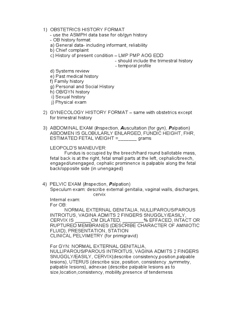 Obstetrics History Format | PDF | Science & Mathematics