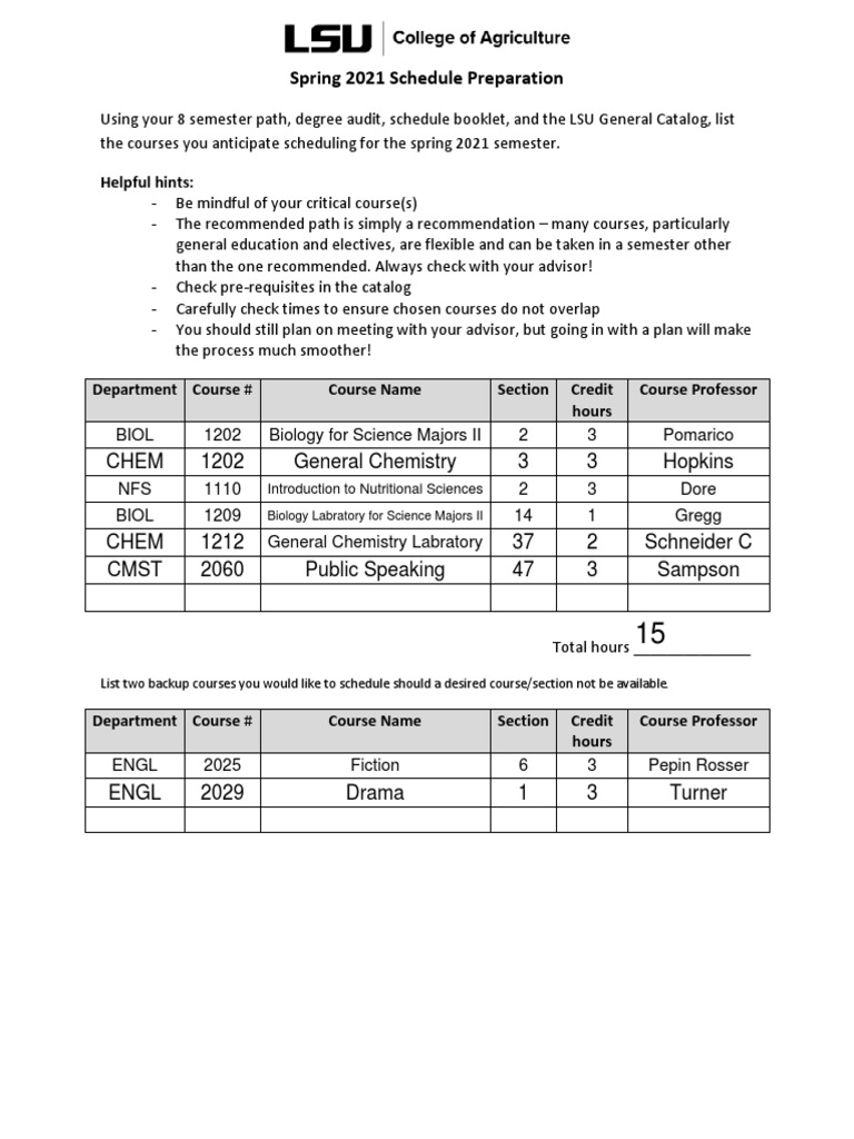 Ag Spring 2021 Schedule Planner | PDF