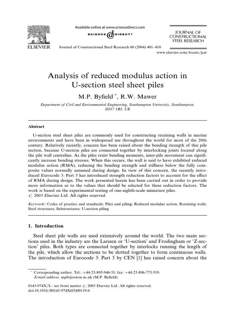 Analysis of Reduced Modulus Action in U Section ST PDF | PDF | Deep ...