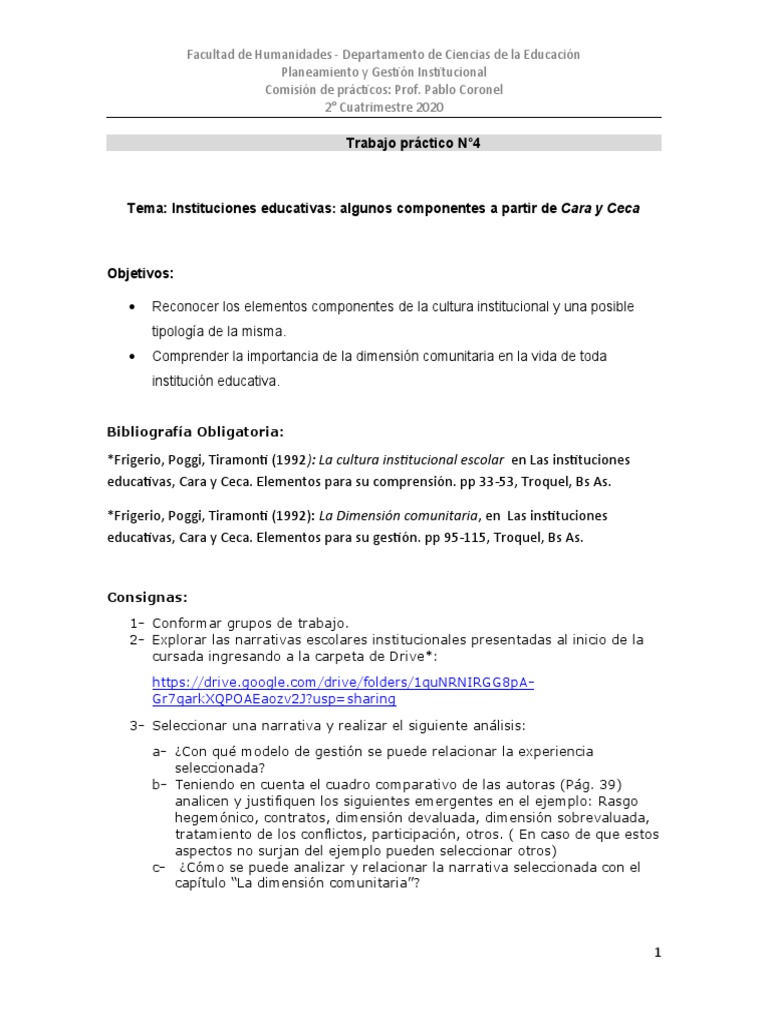 Consignas TP4. Instituciones Educativas. | PDF | Cognición | Educación avanzada