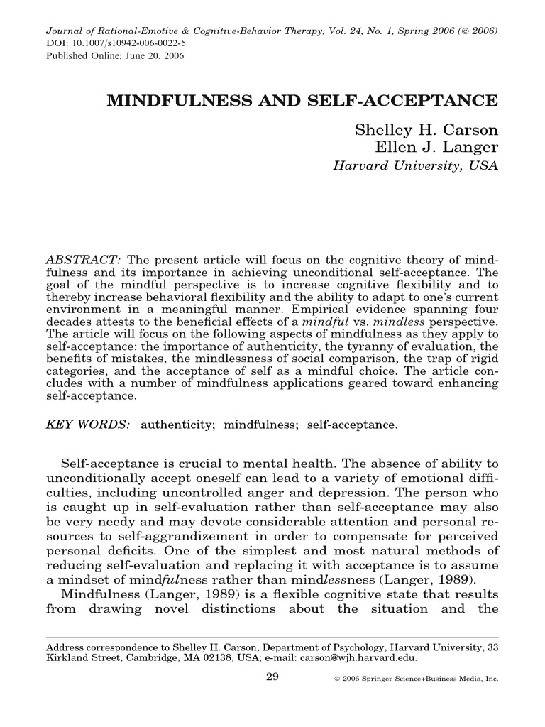 Mindfulness and Self Acceptance | PDF | Mindfulness | Rational Emotive ...