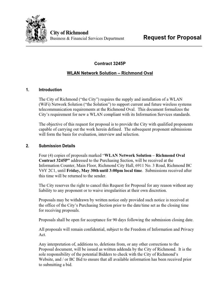 City of Richmond: Request For Proposal | PDF | Wireless Lan | Ieee 802.11