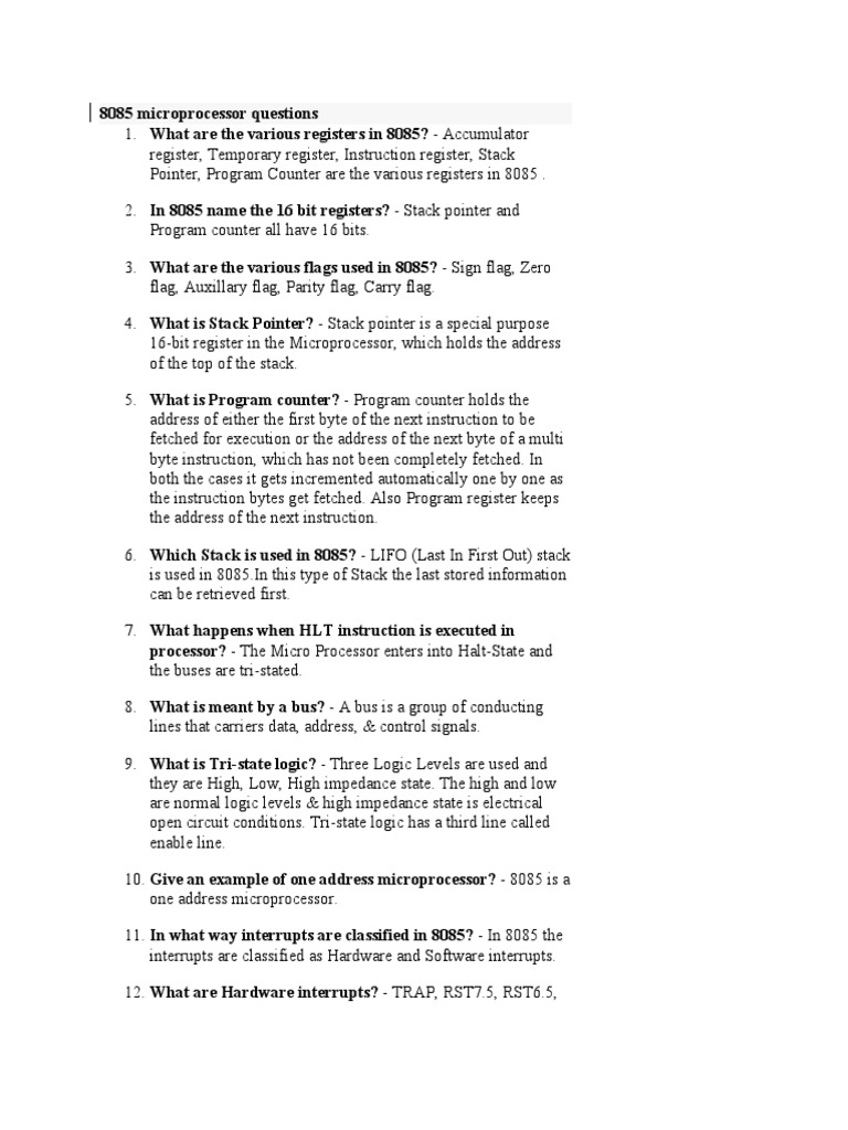 8085 microprocessor questions