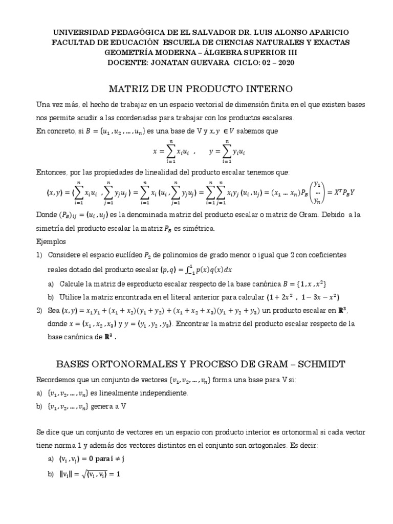 Proceso de Gram Schmidt Clase Del 24 de Octubre | PDF | Base (álgebra ...