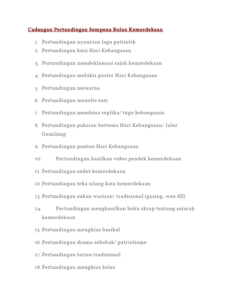 Cadangan Pertandingan Sempena Bulan Kemerdekaan | PDF