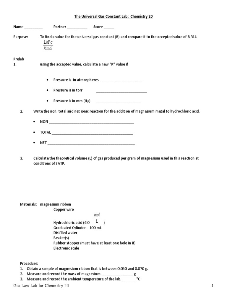 Universal Gas Constant Lab Guide | PDF | Gases | Liquids
