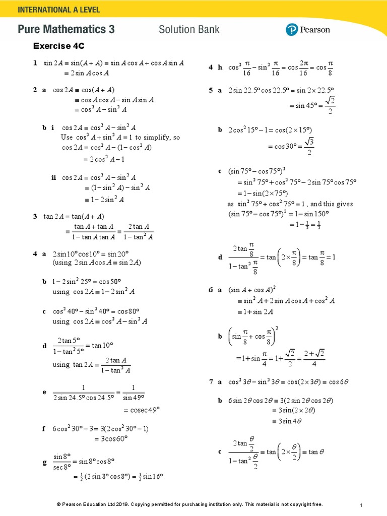 Ial Maths p3 Ex4c PDF | PDF | Trigonometry | Algebra