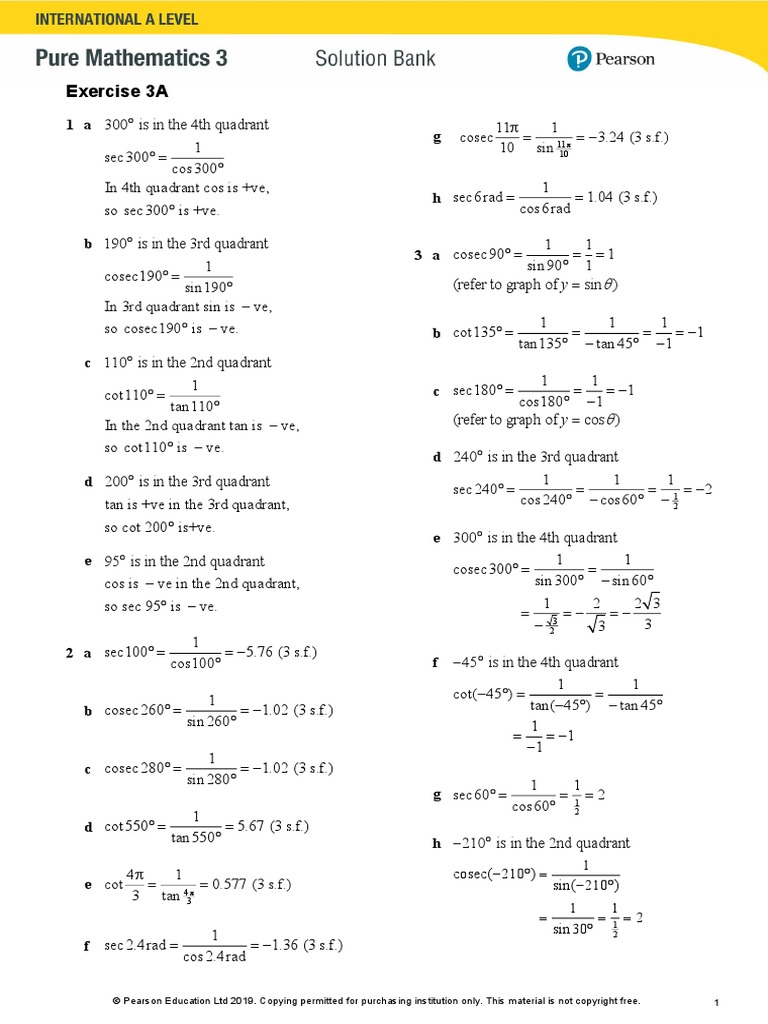 Ial Maths p3 Ex3a | PDF | Trigonometric Functions | Mathematical Relations