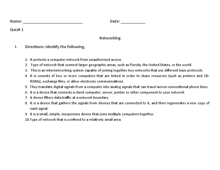 Networking Basics Quiz Guide | PDF | Business | Computers