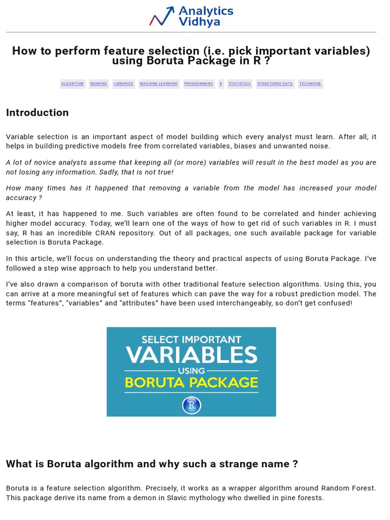 Select Important Variables Boruta Package | PDF | Analysis | Algorithms