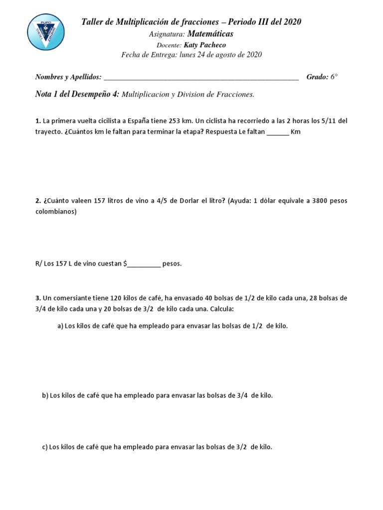 Taller de Multiplicación de Fracciones | PDF
