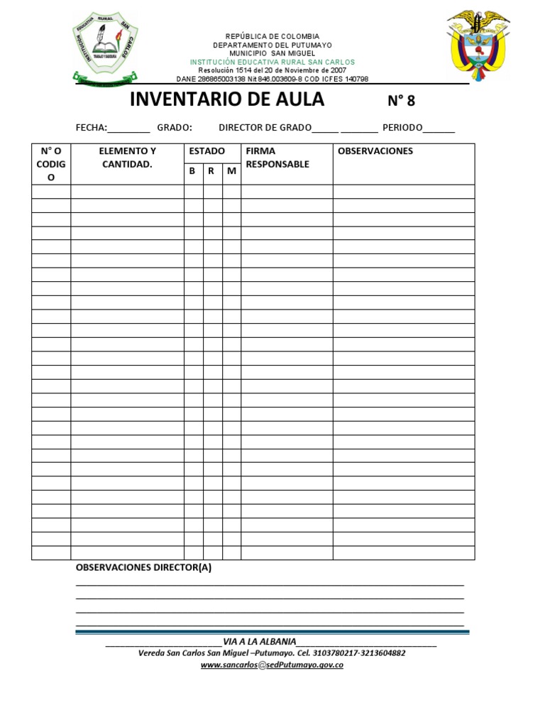 Anexo 8 Formato Inventario de Aula | PDF