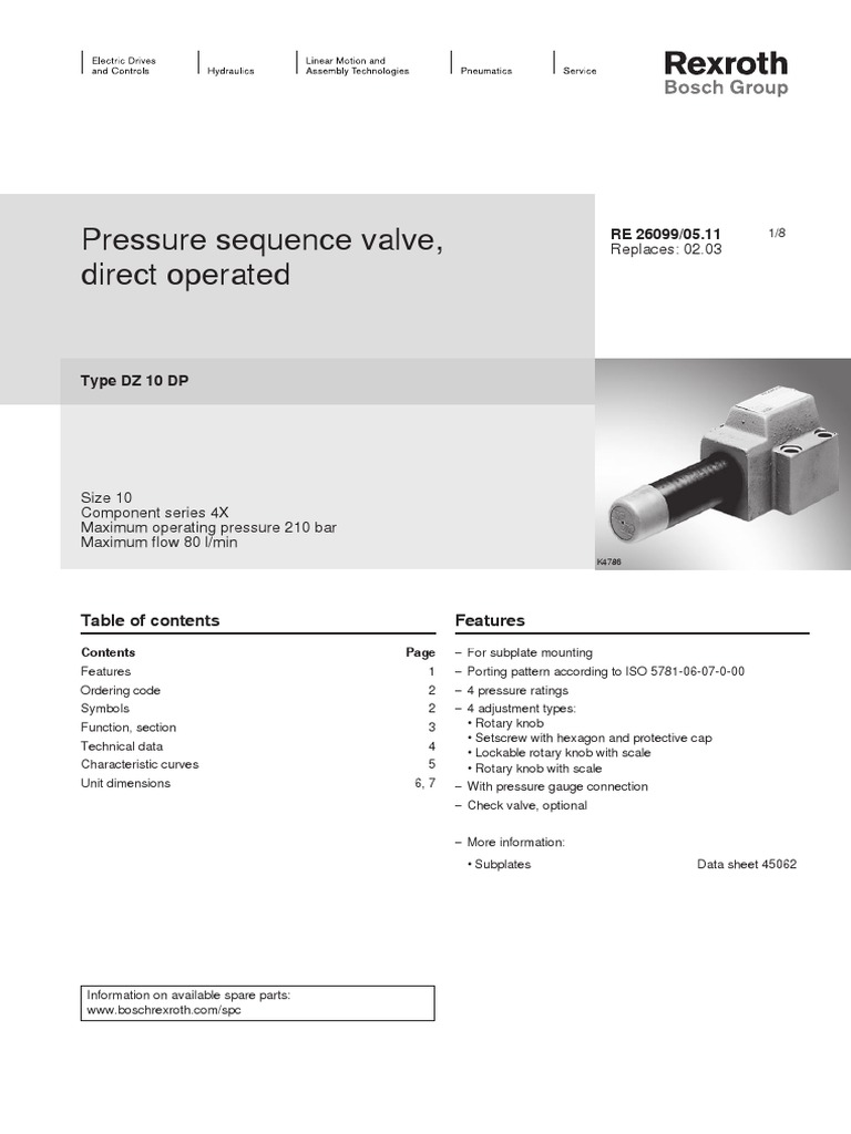 Pressure Sequence Valve, Direct Operated: Replaces: 02.03 | PDF | Valve ...