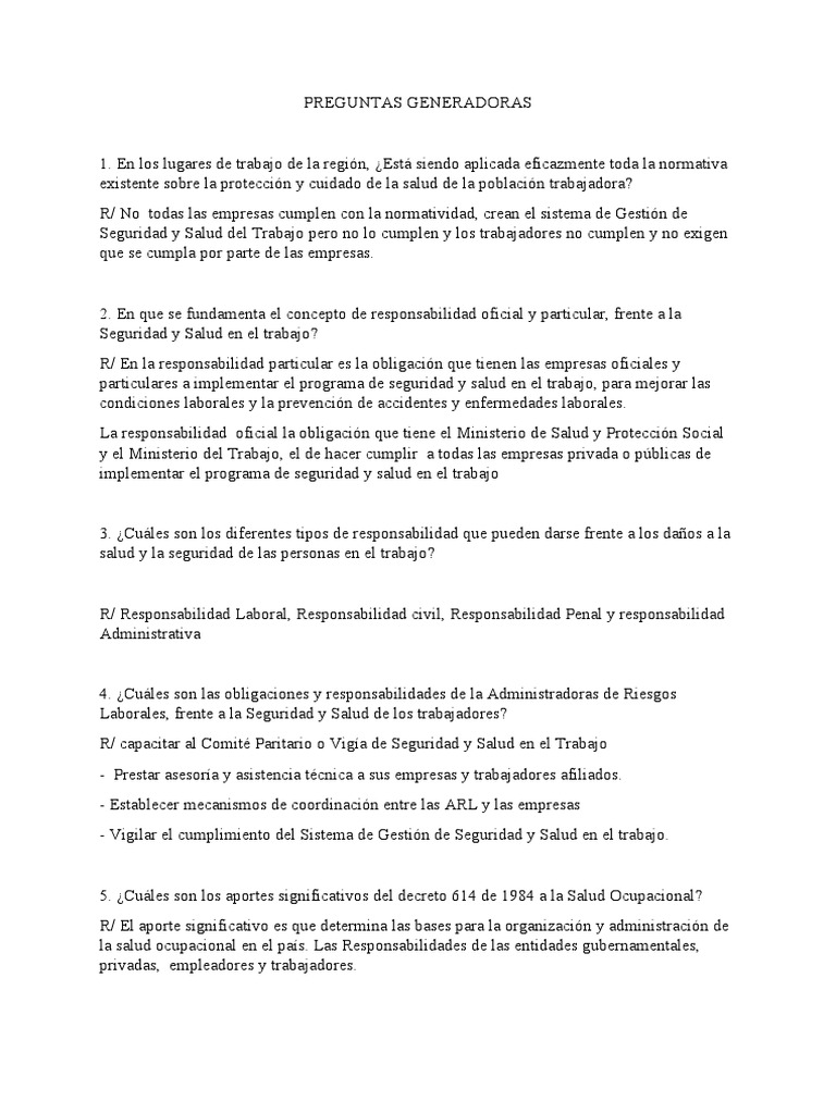 Informe de Preguntas Generadoras Magda Yabrudy Pinzon Alvarez | PDF ...