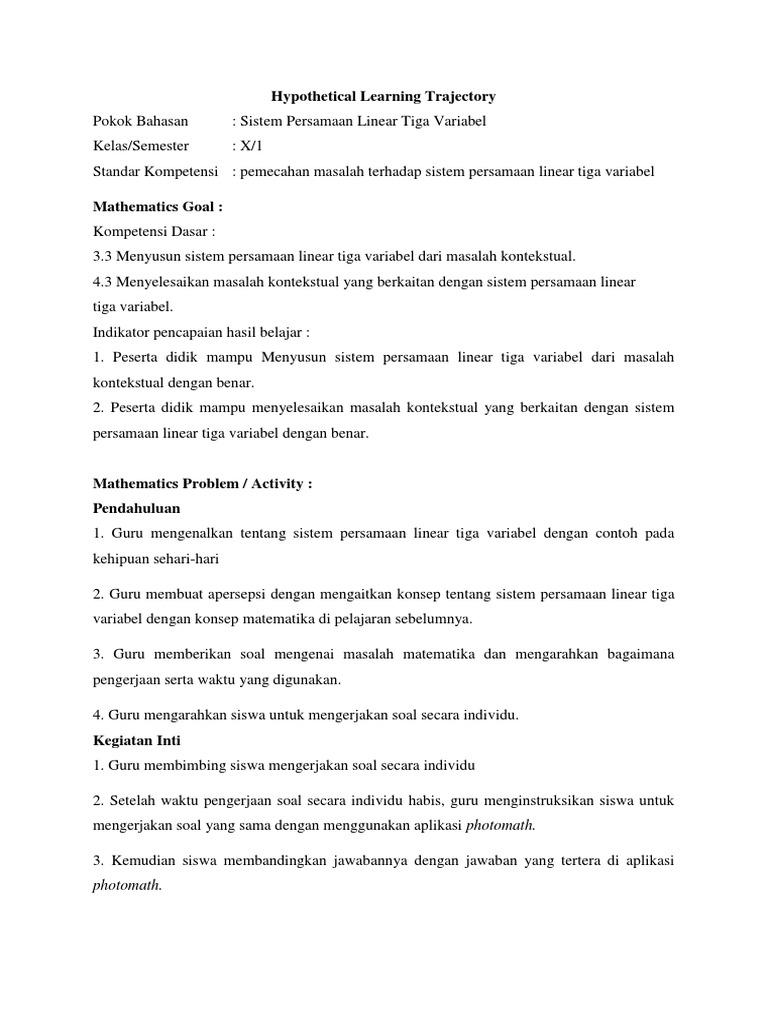 Hypothetical Learning Trajectory | PDF
