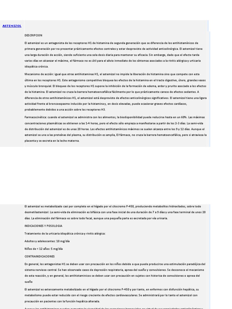 Mecanismo y uso del astemizol | PDF | Alergia | Medicina CLINICA