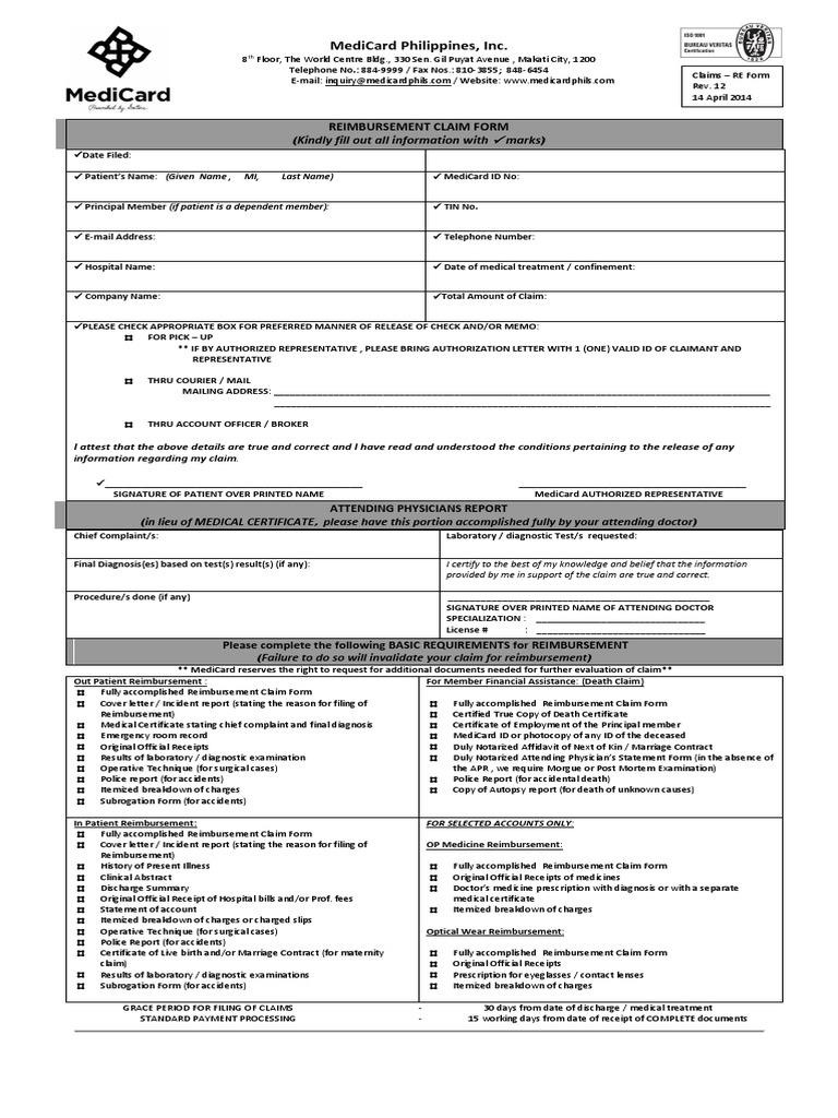 CLAIMS RE FORM Reimb - Claim Form PDF | PDF | Medicare (United States ...