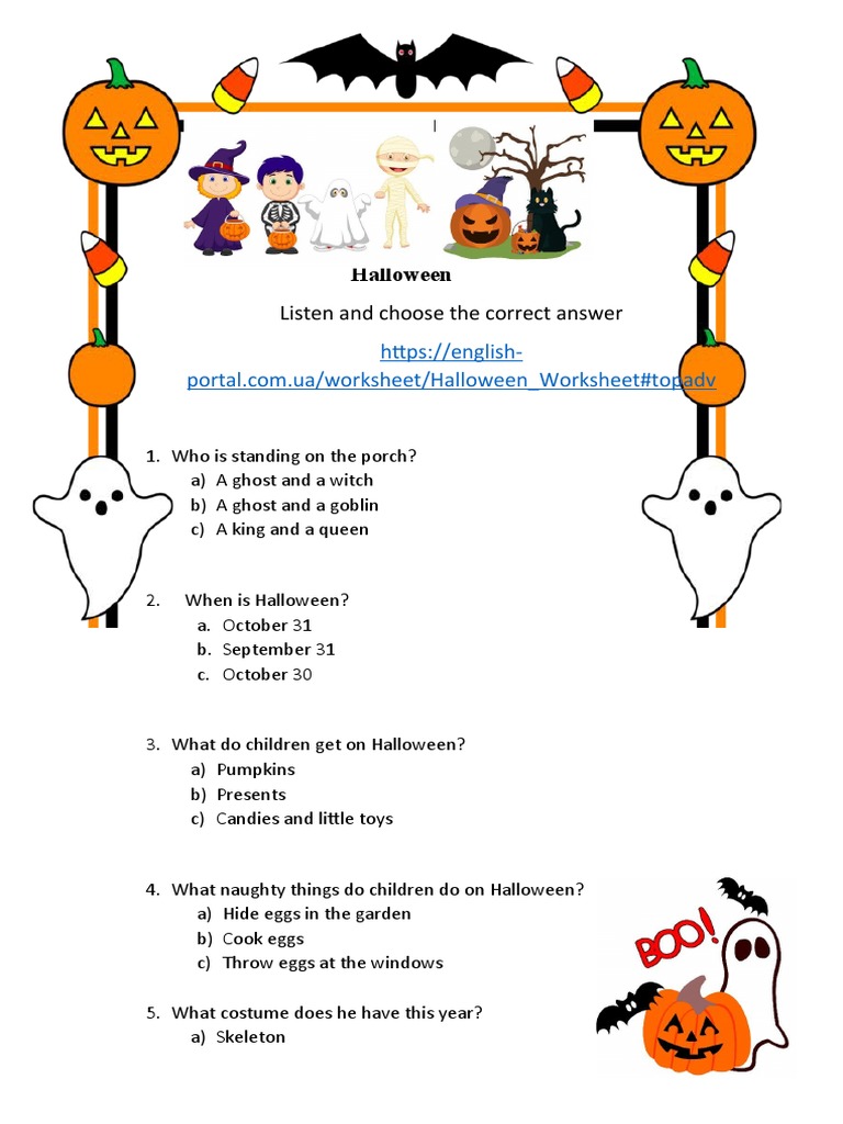 Halloween Listen and Choose The Correct Answer | PDF