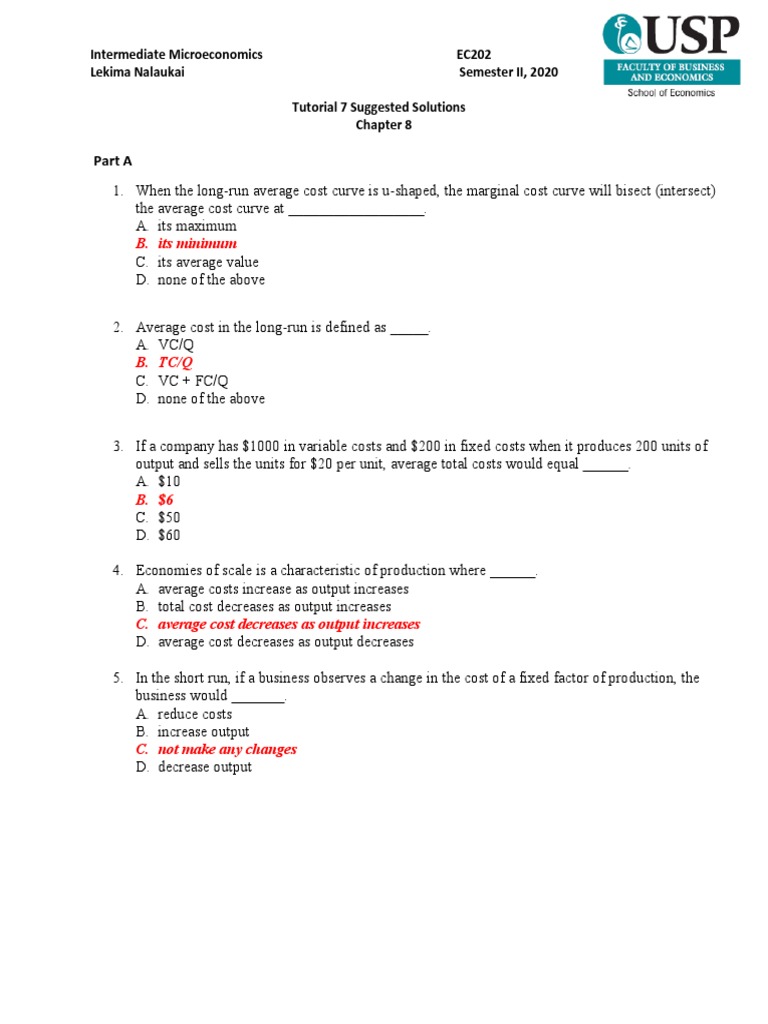 Tutorial 7 Suggested Solutions | PDF | Average Cost | Pricing