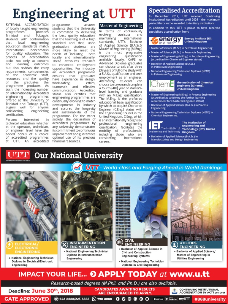 Engineering at UTT Brochure | PDF | Master's Degree | Bachelor's Degree