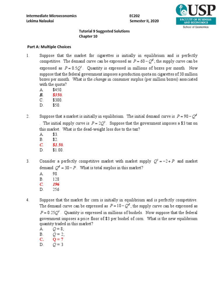 Tutorial 9 Suggested Solutions | PDF | Economic Surplus | Economic ... Tutorial 9 Suggested Solutions | PDF | Economic Surplus | Economic ...