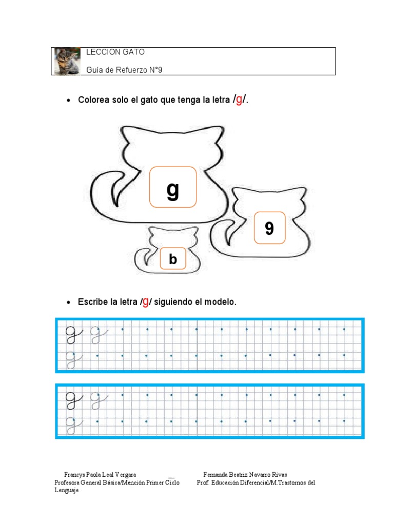 Lección de la letra G: Gato | PDF