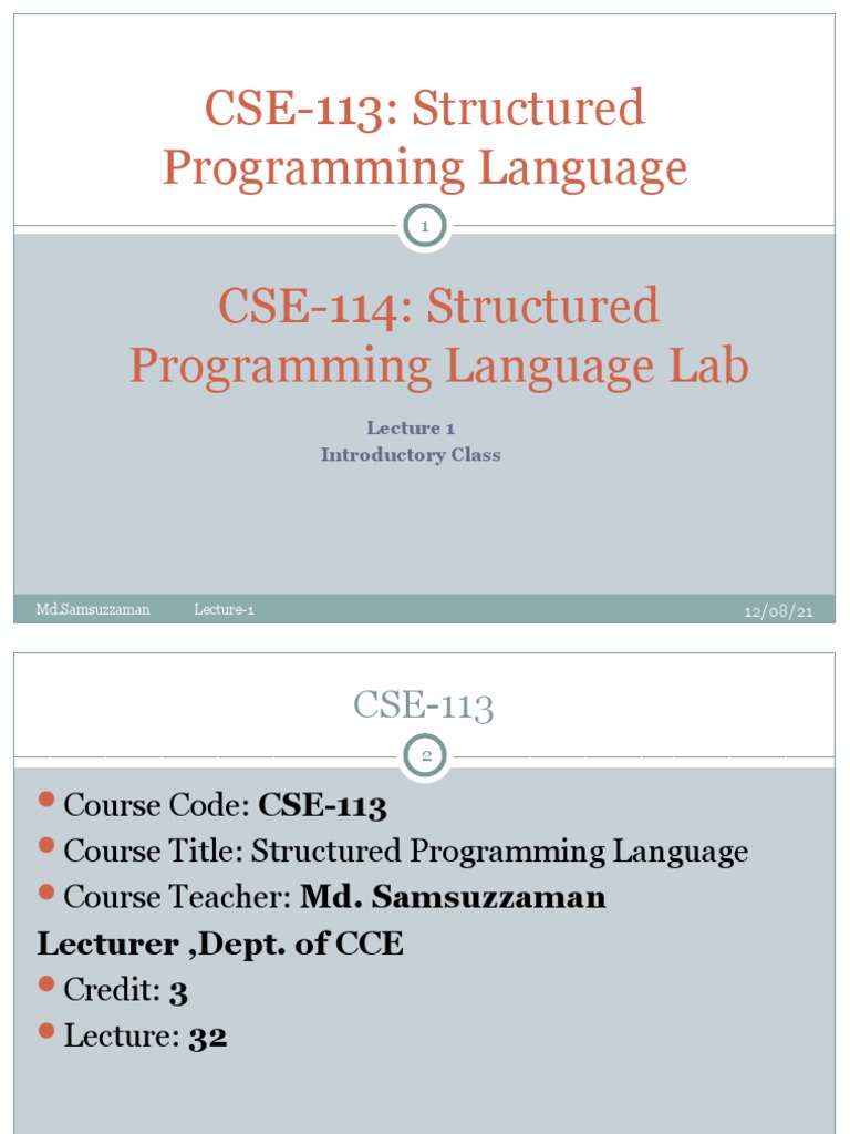 Cse 113 Structured Programming Language Cse 114 Structured Programming Language Lab Pdf