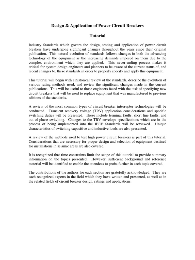 Design & Application of Power Circuit Breakers Tutorial | PDF ...