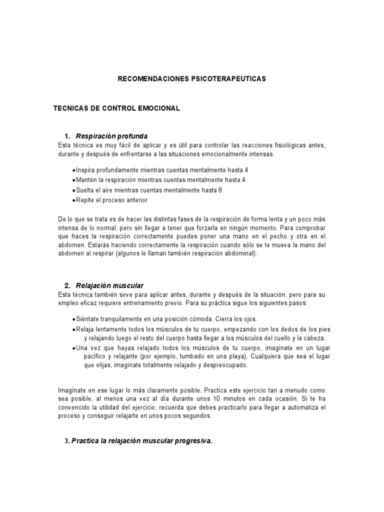 Tecnicas De Regulacion Emocional Pdf Respiración Las Emociones