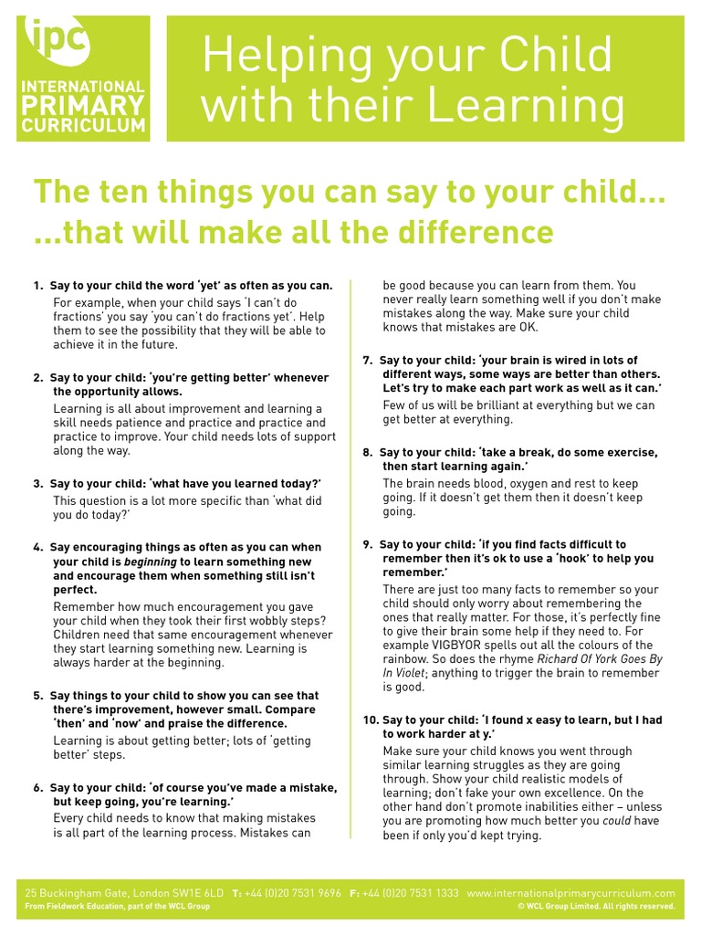 Helping Your Child With Their Learning - The Ten Things You Can Say To ...
