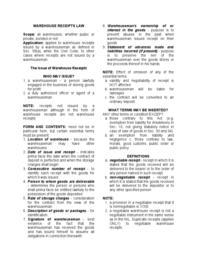 Warehouse Receipts and Liens Explained | PDF | Lien | Conversion (Law)
