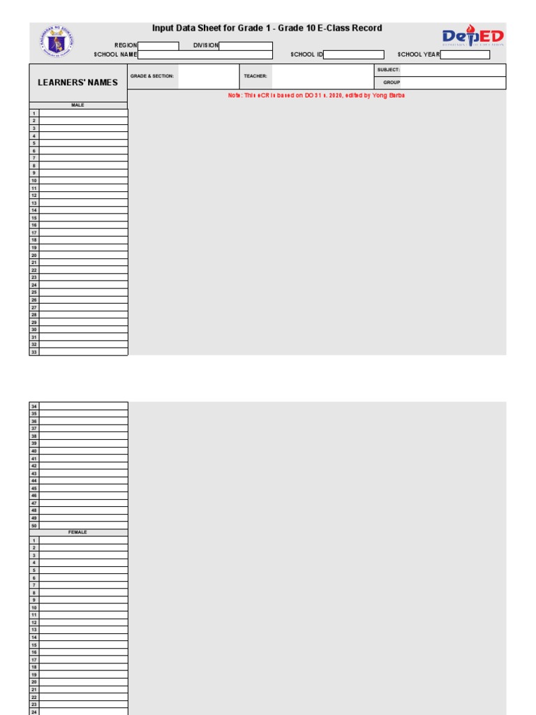 Template for Recording Student Grades and Academic Performance in ...