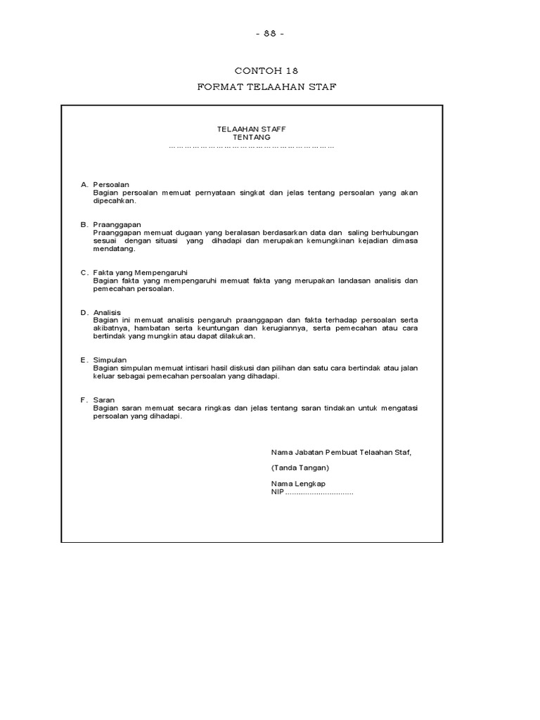 Format Telaahan Staf Analis Kebijakan | PDF