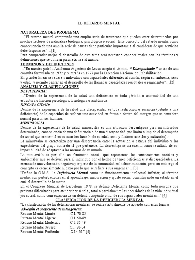Clasificación y características del retardo mental | PDF | Discapacidad ...