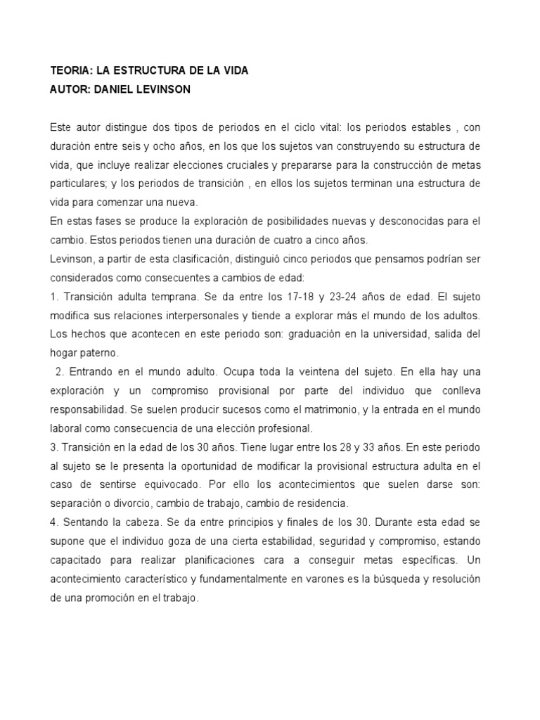 TEORIA Daniel Levinson | PDF | Adultos | Vida