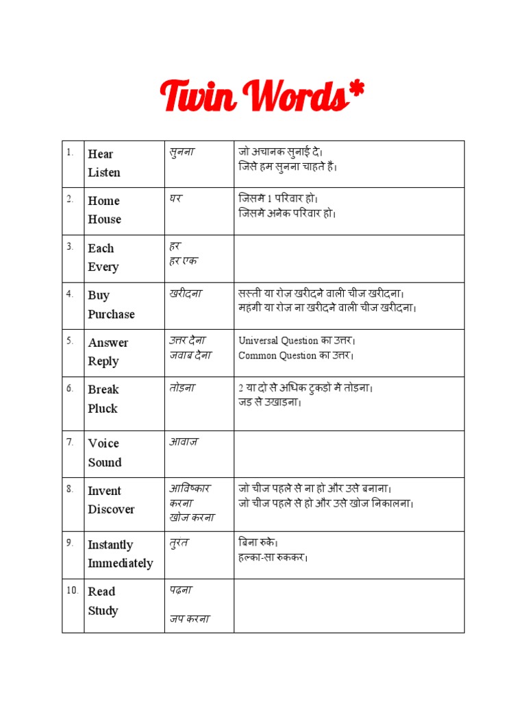 Twin Words PDF | PDF