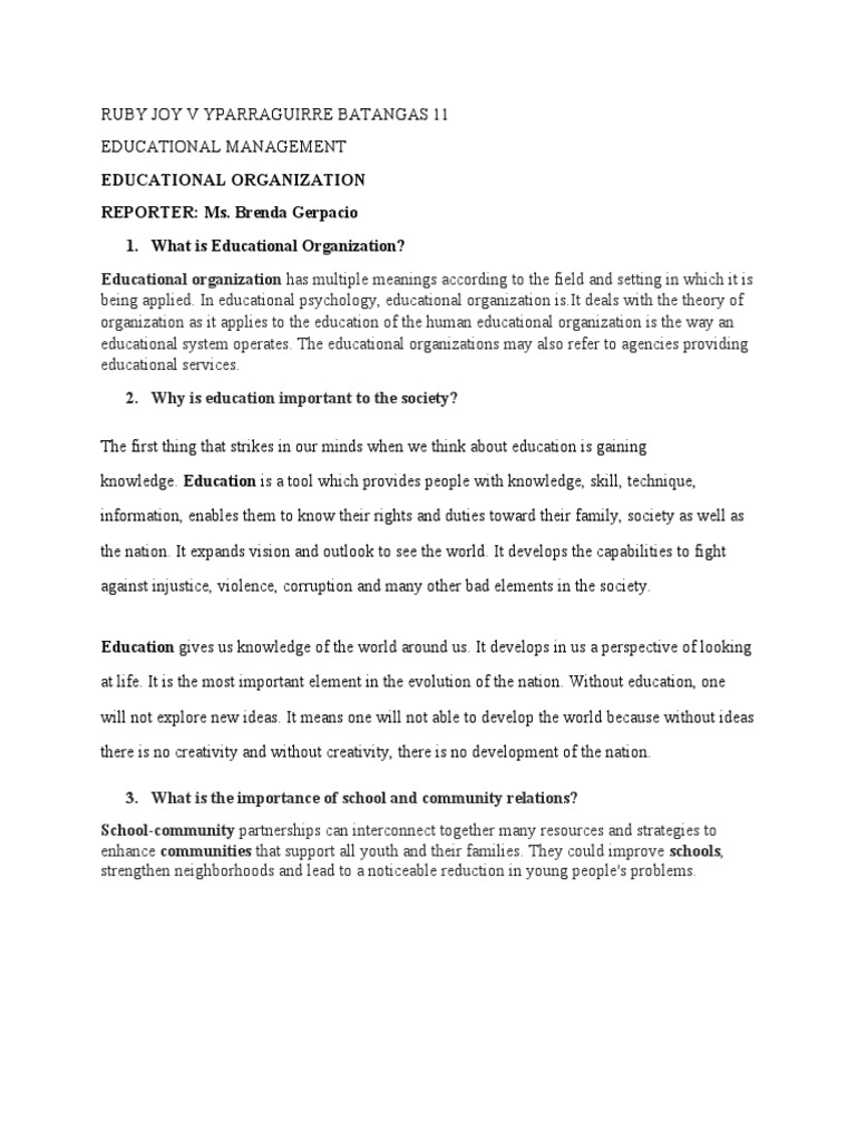 Importance of Educational Organizations | PDF | Career & Growth | Wellness