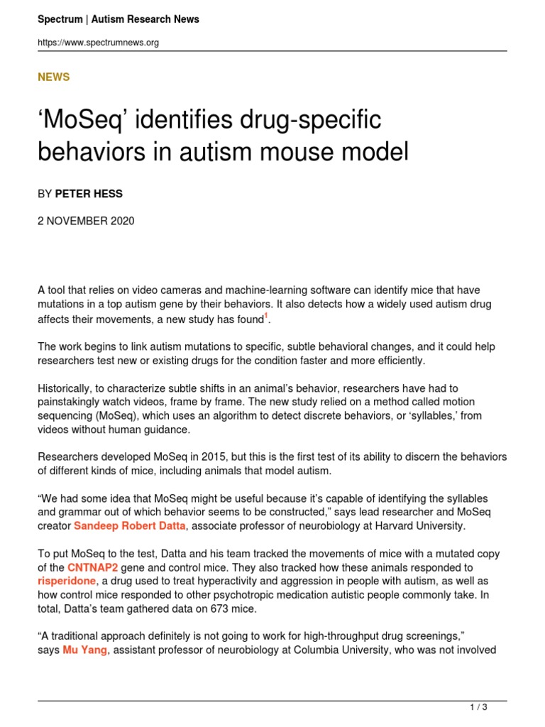 Moseq' Identifies Drug-Specific Behaviors in Autism Mouse Model | PDF ...