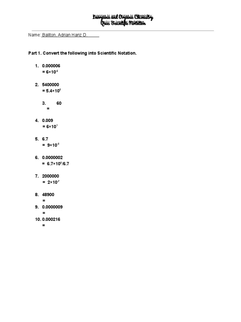 Quiz - Scientific Notation | PDF
