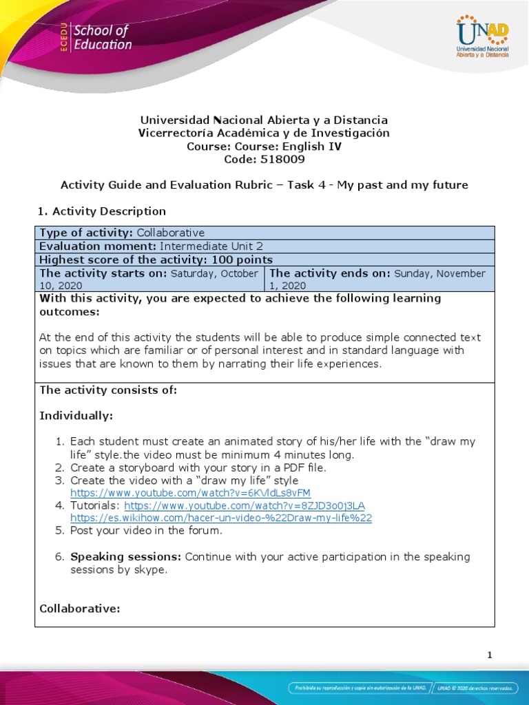 Activities Guide and Evaluation Rubric - Unit 2 - Task 4 - My Past and ...
