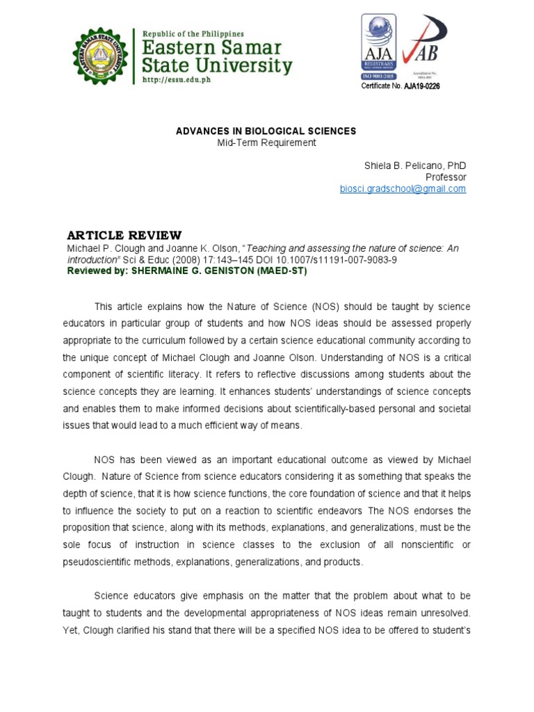 Article Review: Advances in Biological Sciences | PDF | Science ...