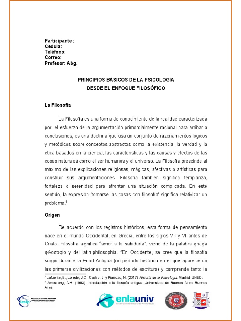 Principios Básicos de La Psicología Desde El Enfoque Filosófico | PDF ...