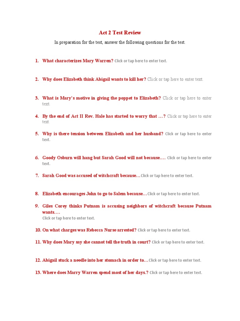 Act 2 The Crucible Test Review | PDF