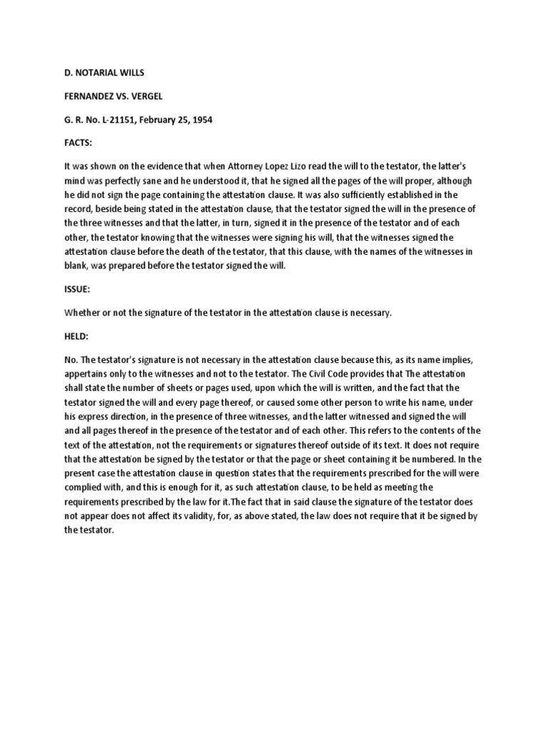 Signature of Testator Not Required in Attestation Clause of Notarial ...