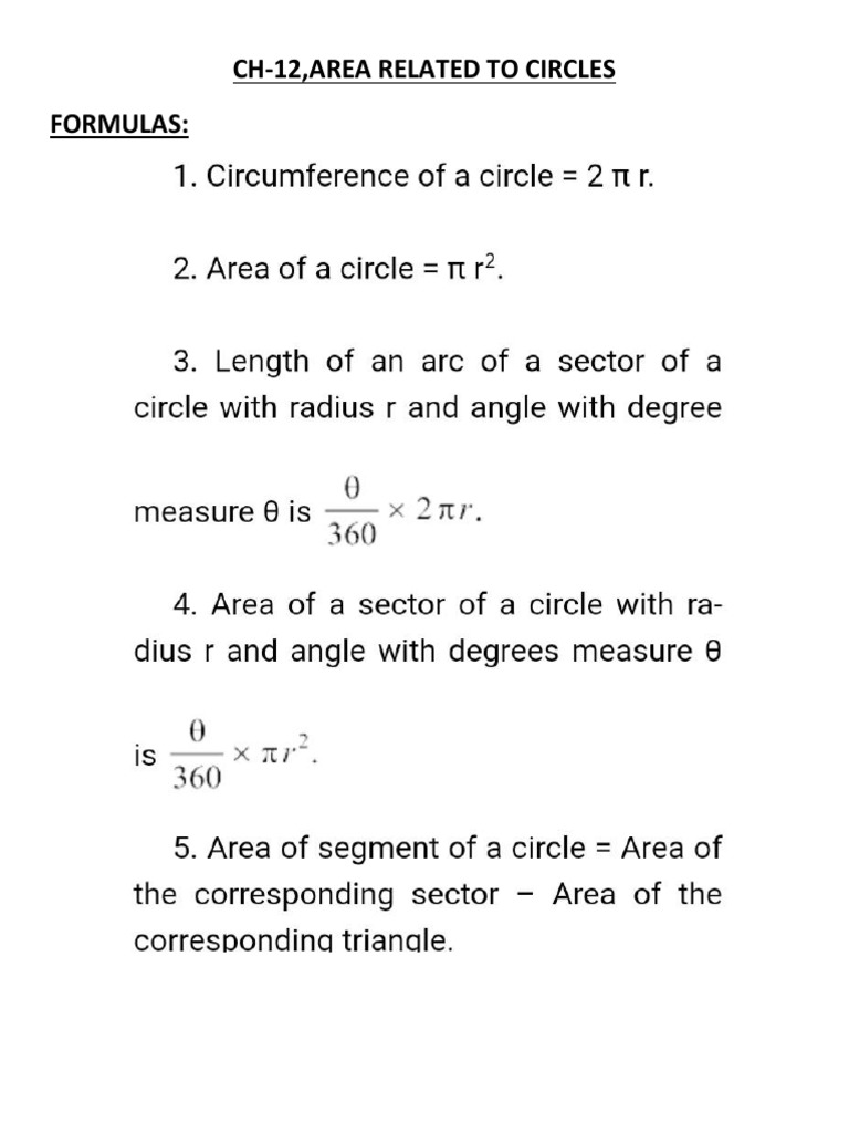 Ch-12, Area Related To Circles Formulas | PDF