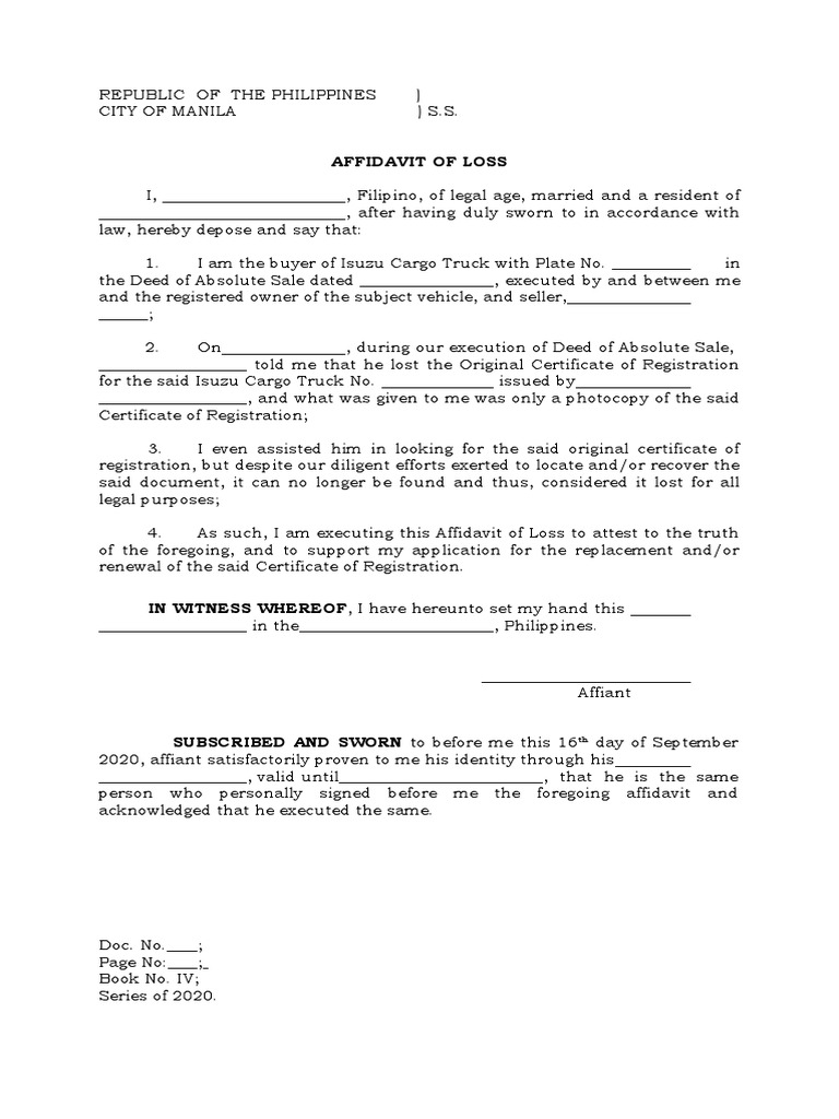 Affidavit of Loss CR | PDF
